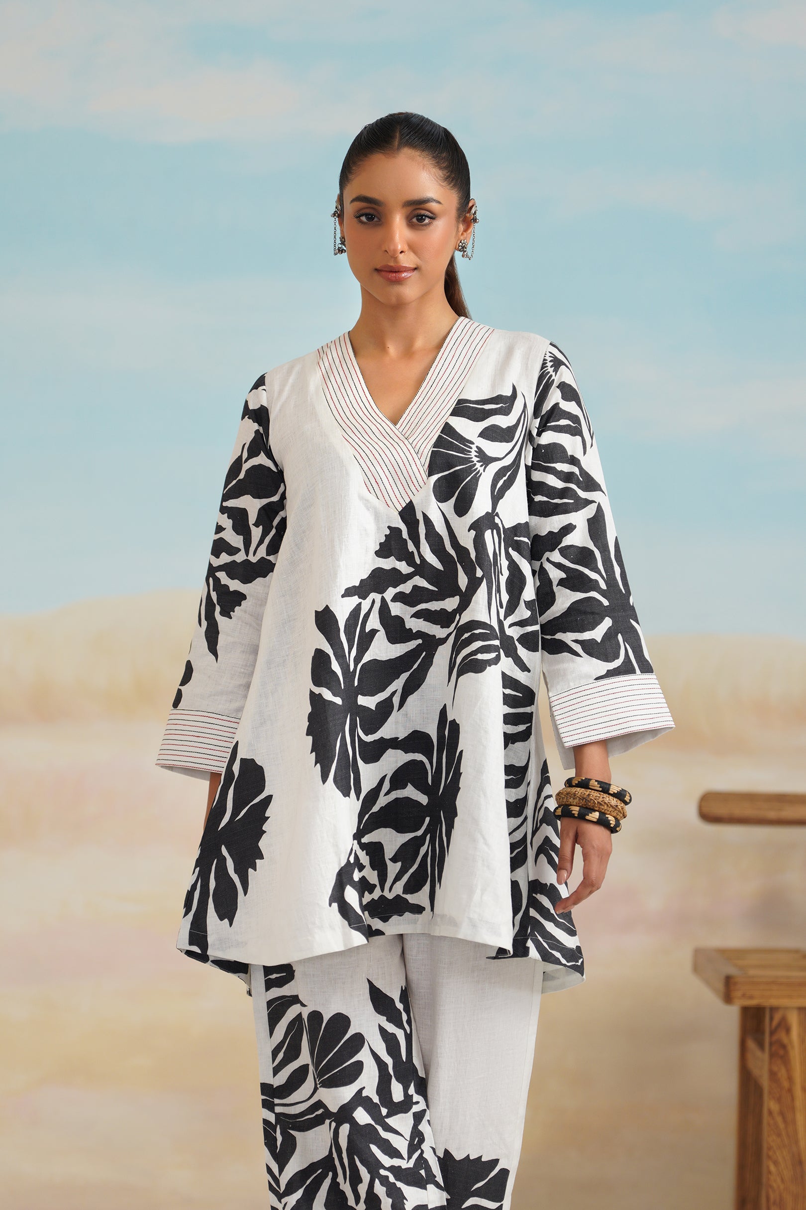 Tia Pure Linen Printed Top