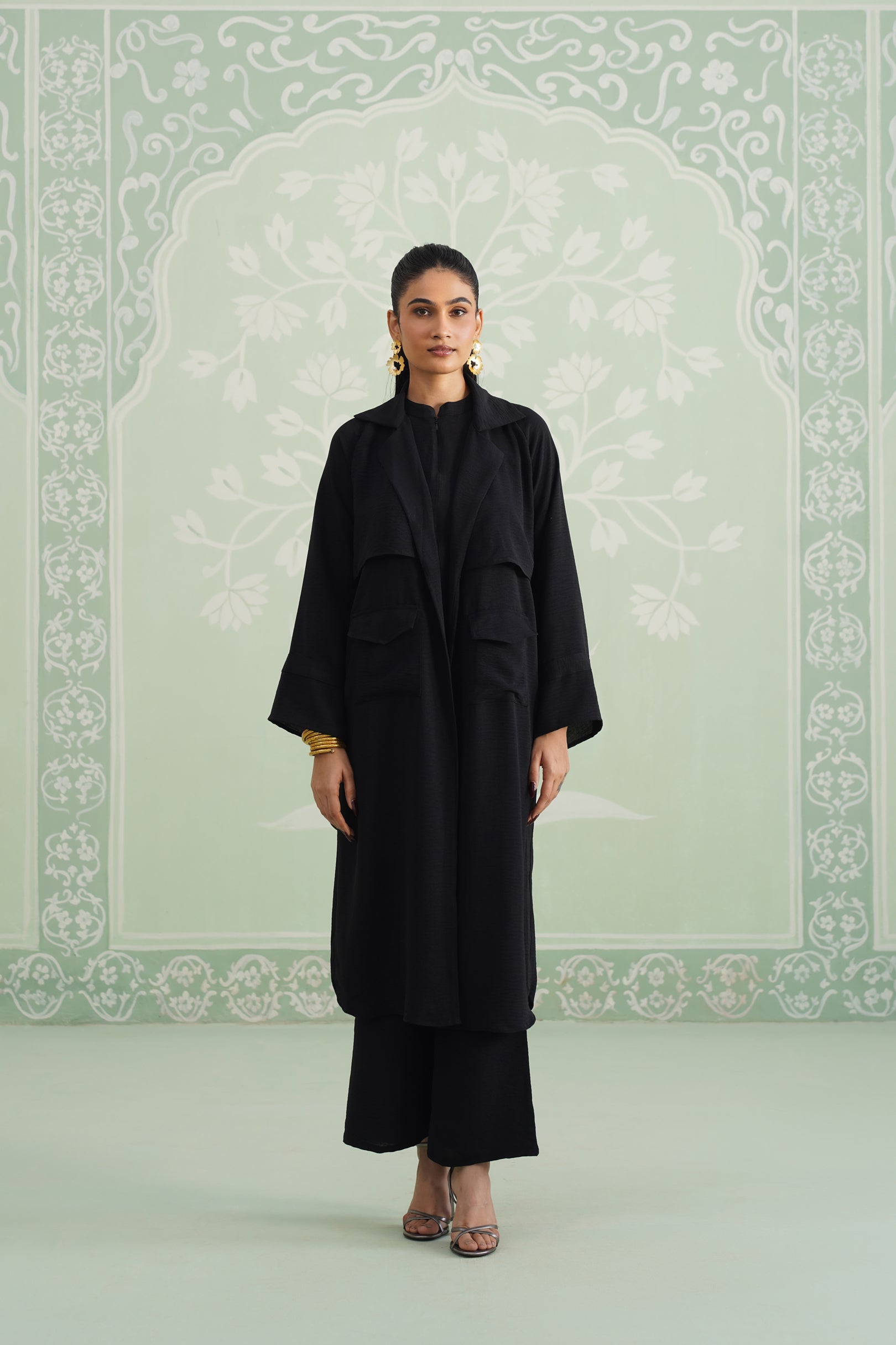 Black Suzane Hammer Crepe Matching Set | Neetika Chopra