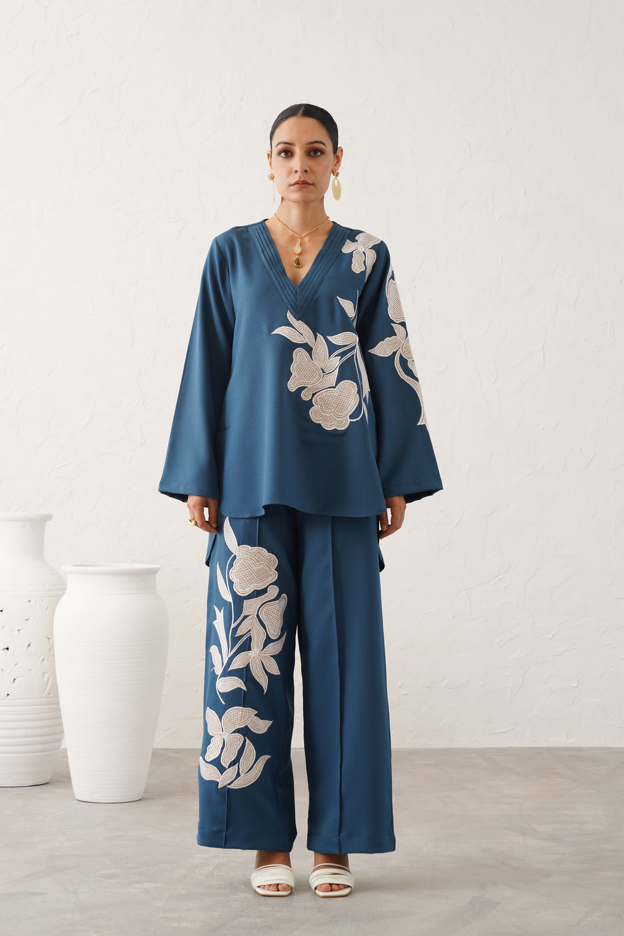 Minal Moss Crepe Embroidered Matching Set | Neetika Chopra